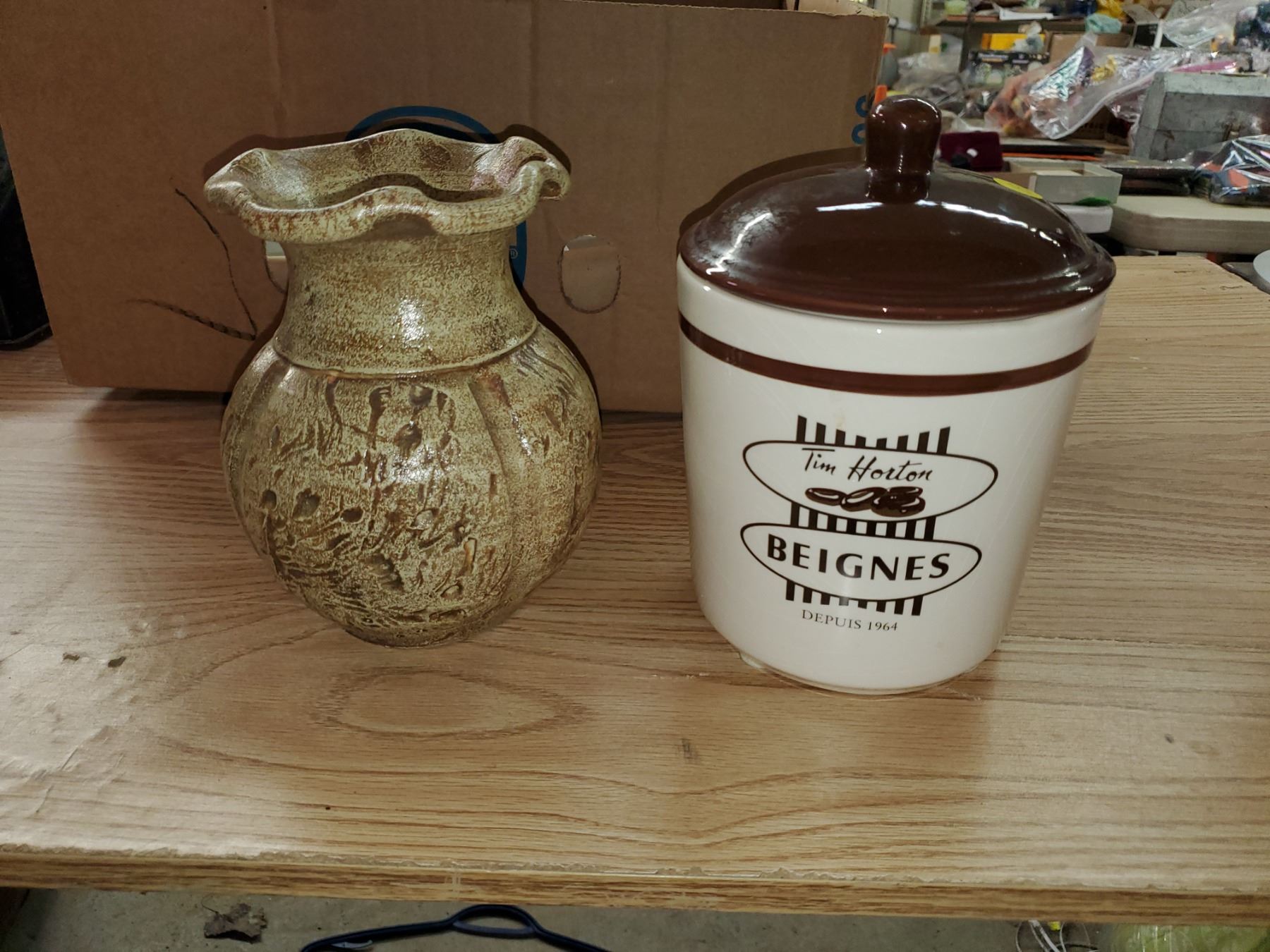 TIM HORTONS CONTAINER & CERAMIC VASE