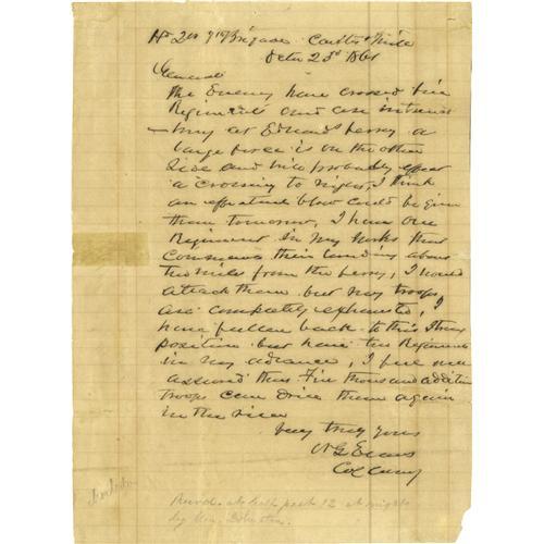 Confederate Nathan "Shanks" Evans WarDate Letter