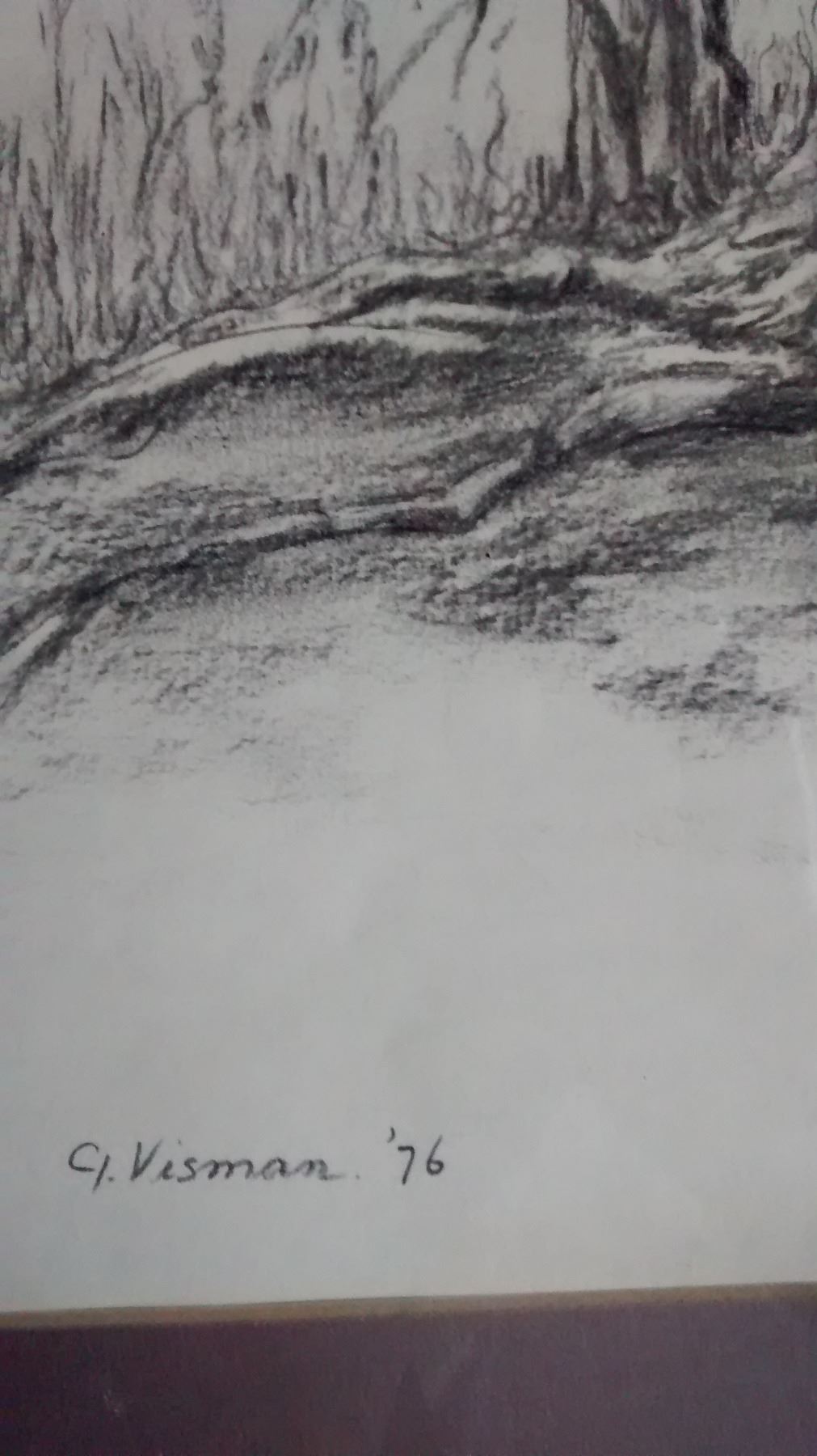 Original Vintage pencil drawing 1976, artist signature G.Visman