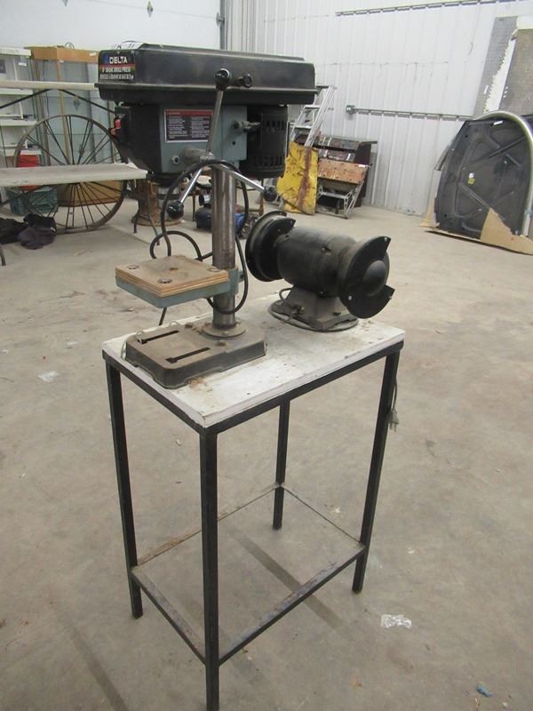 Delta 8" Drill Press & 1/2 HP Bench - Grinder On Stand