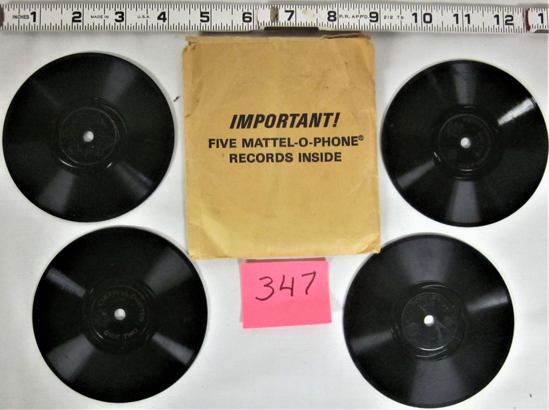 (4) Vintage 1970's "Mattel-O-Phone" Mini Vinyl Records Original Envelope