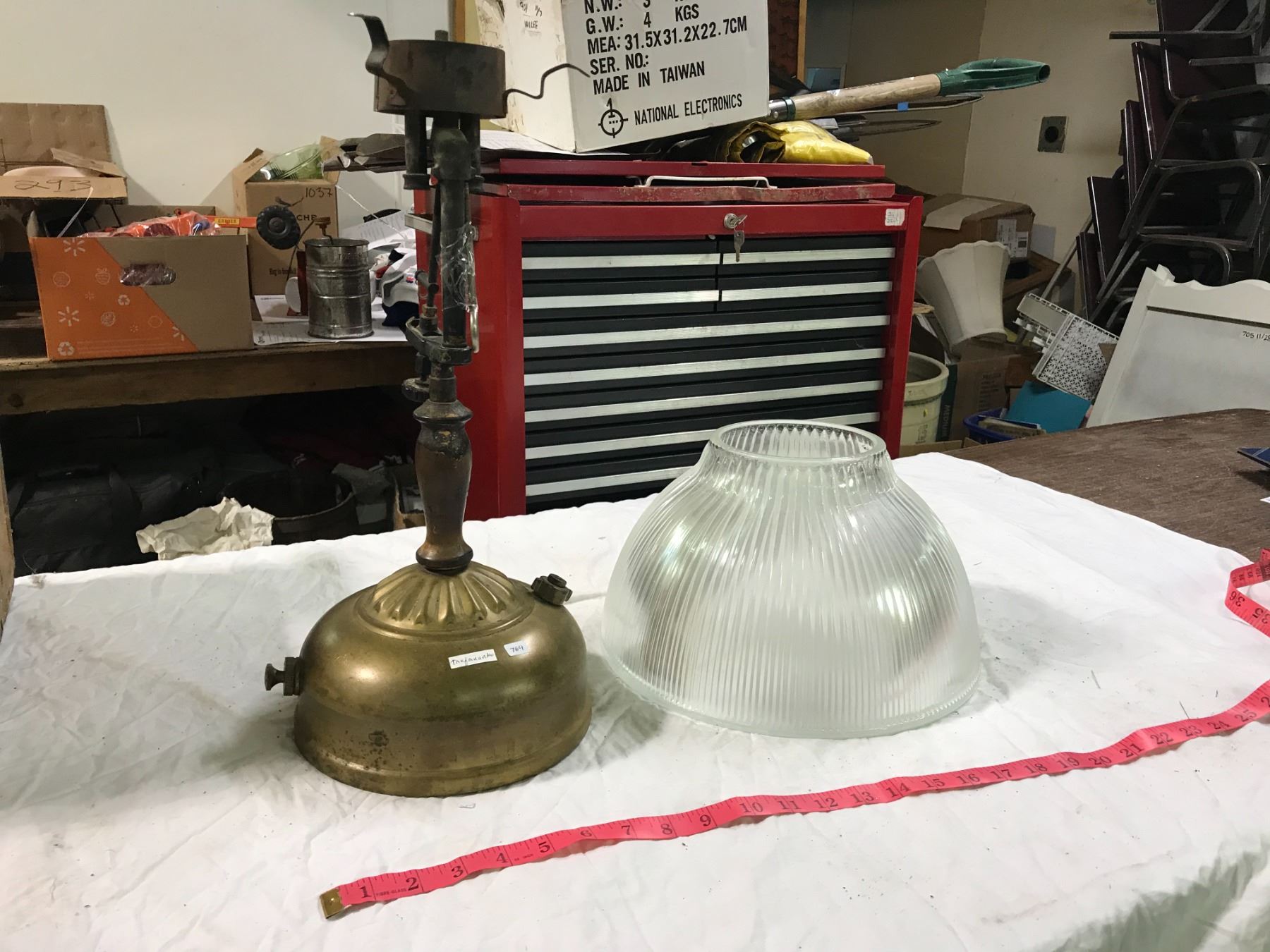 ceiling Gas Lamp With Hanger, Big Round Glass Shade, Pump, Small Gas ...