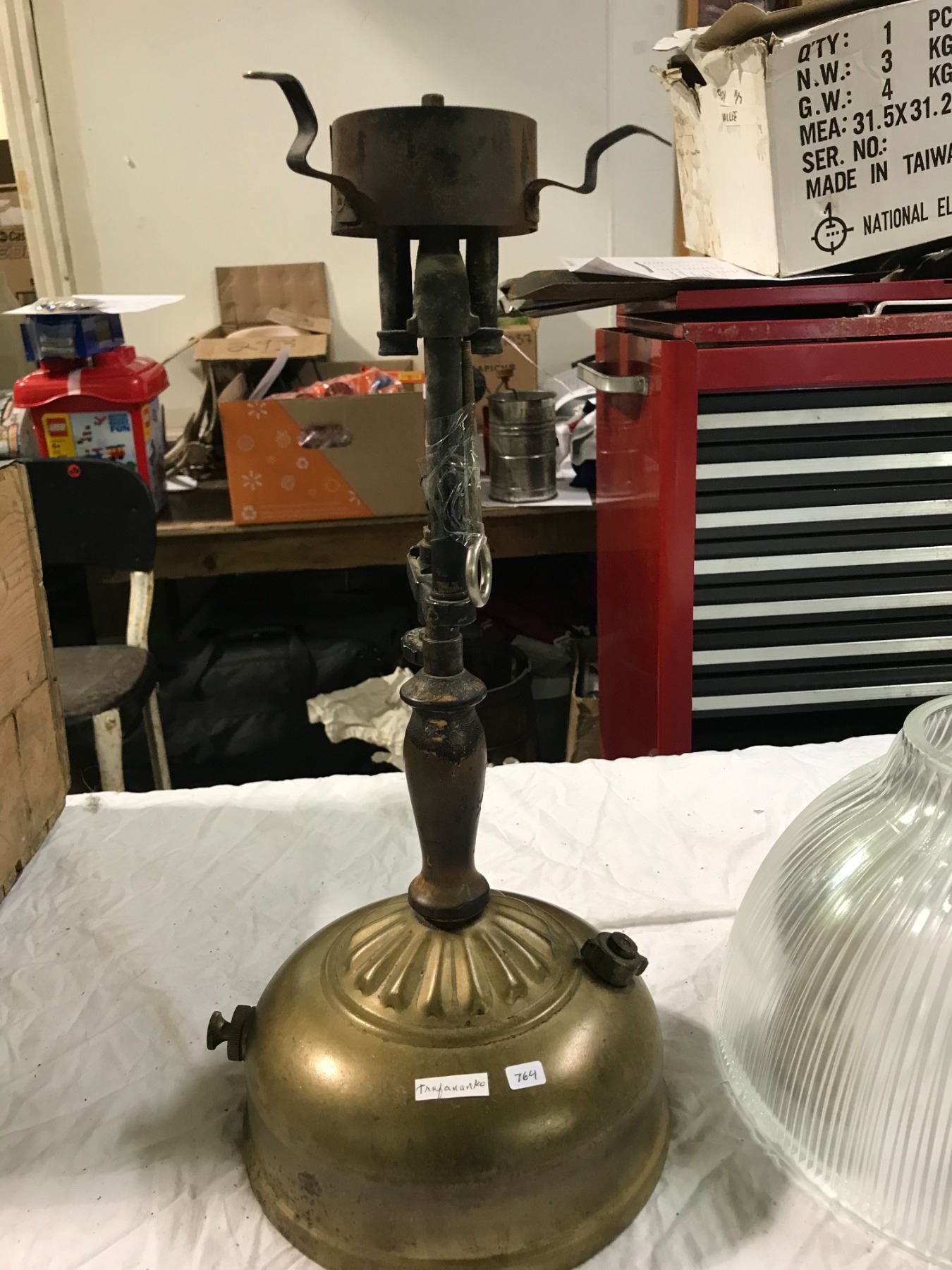 ceiling Gas Lamp With Hanger, Big Round Glass Shade, Pump, Small Gas ...
