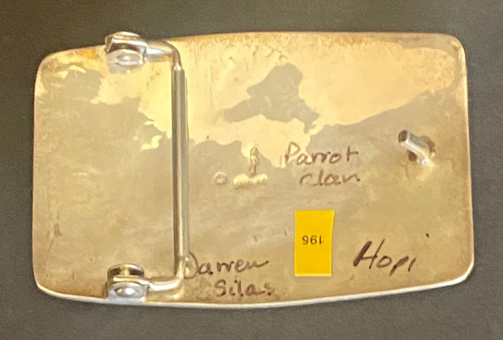 Darren Silas, Hopi Parrot Clan Bear overlay belt buckle Hallmark