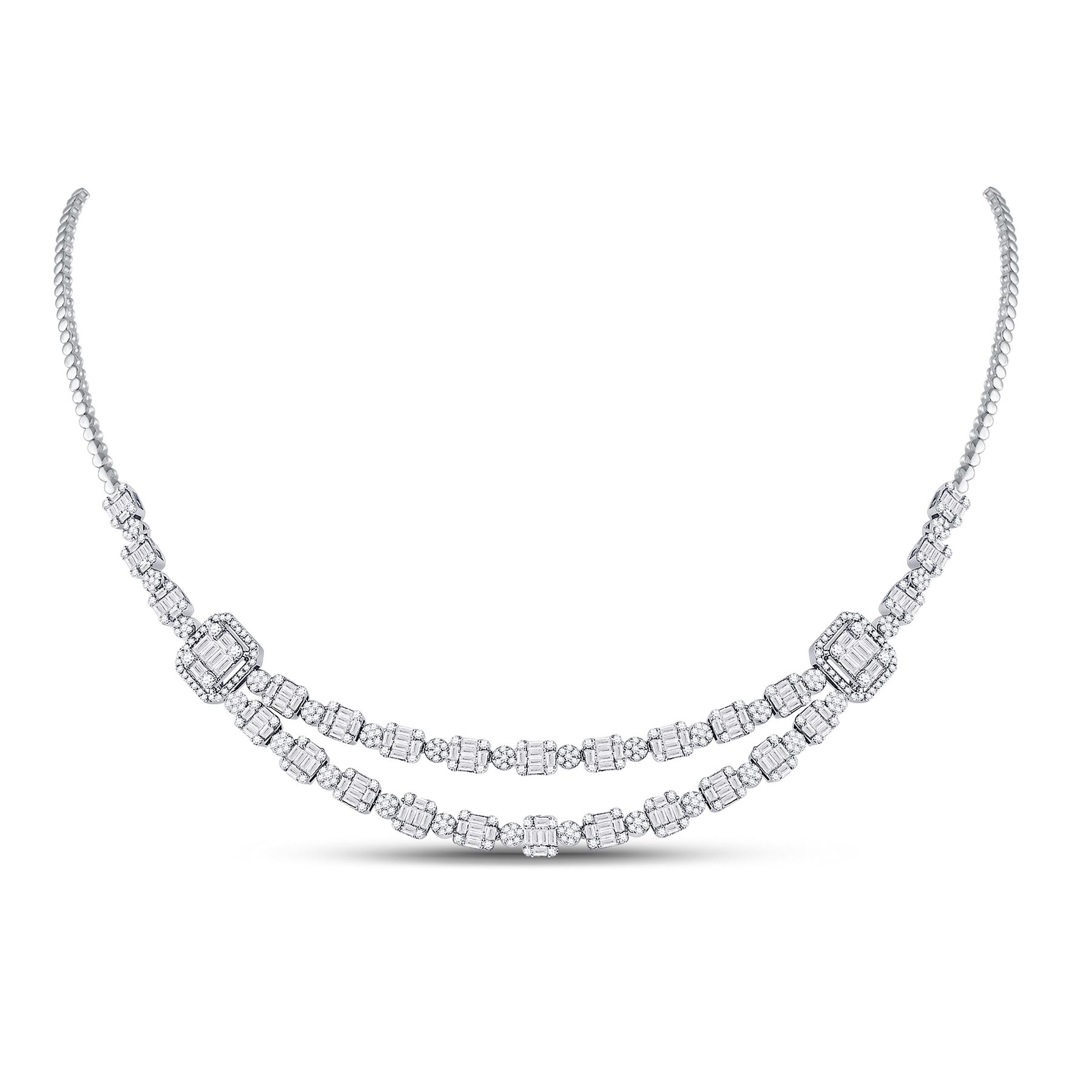 4 & 7/8 CTW Womens Baguette Round Diamond Square Cluster Necklace 14kt ...