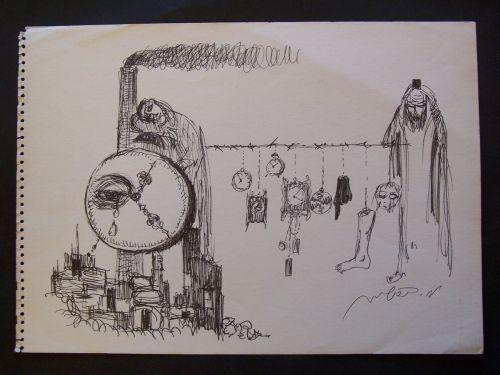 MOSHE BERNSTEIN Drawing Judaica Jewish