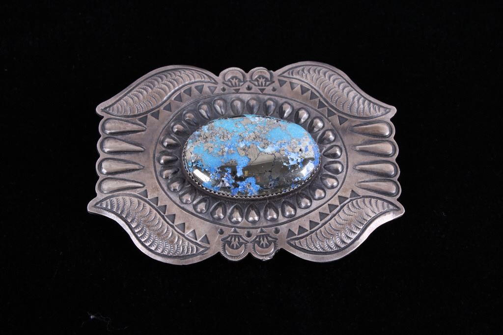 Navajo Persian Turquoise Sterling Belt Buckle