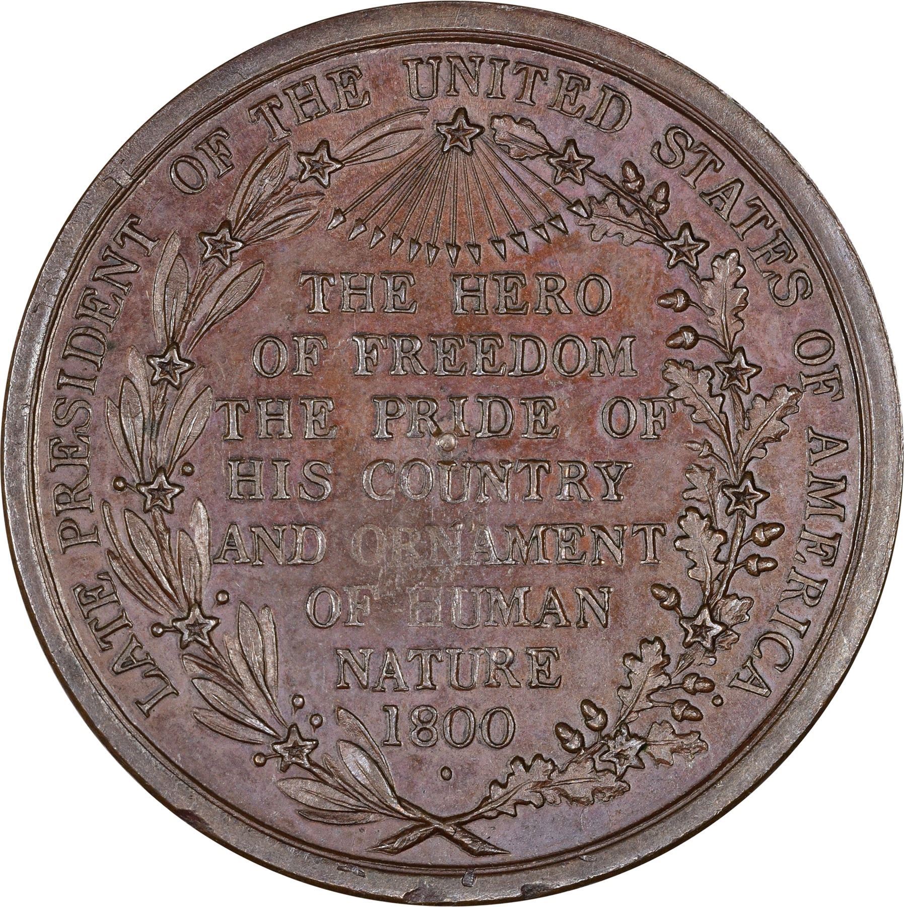 1800 Washington Hero of Freedom Medal. Baker-79B. Bronze. AU, nearly as ...
