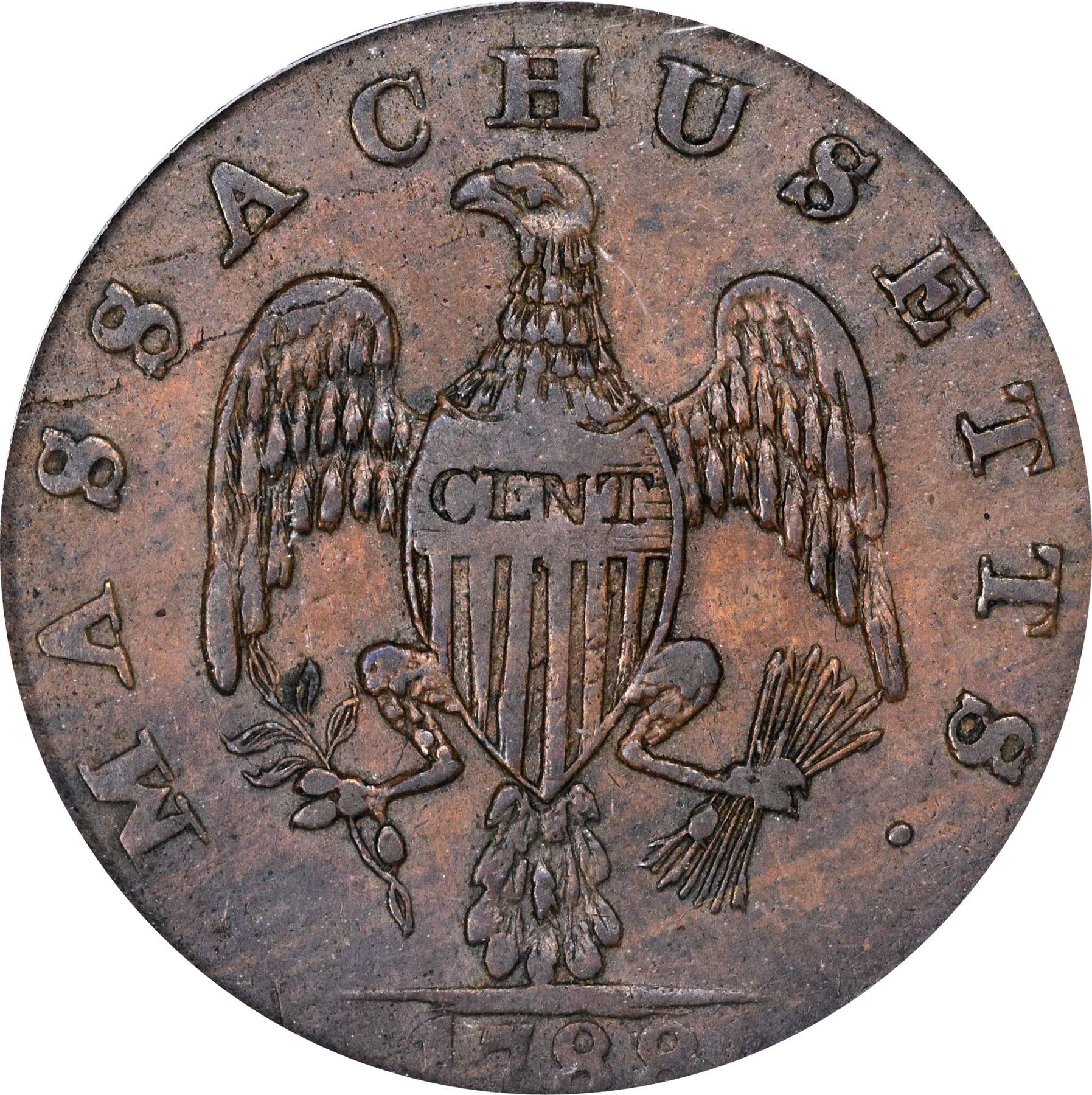 Massachusetts. 1788 Cent. R.8-C, W.6260. Rarity-2. AU-50 PCGS.