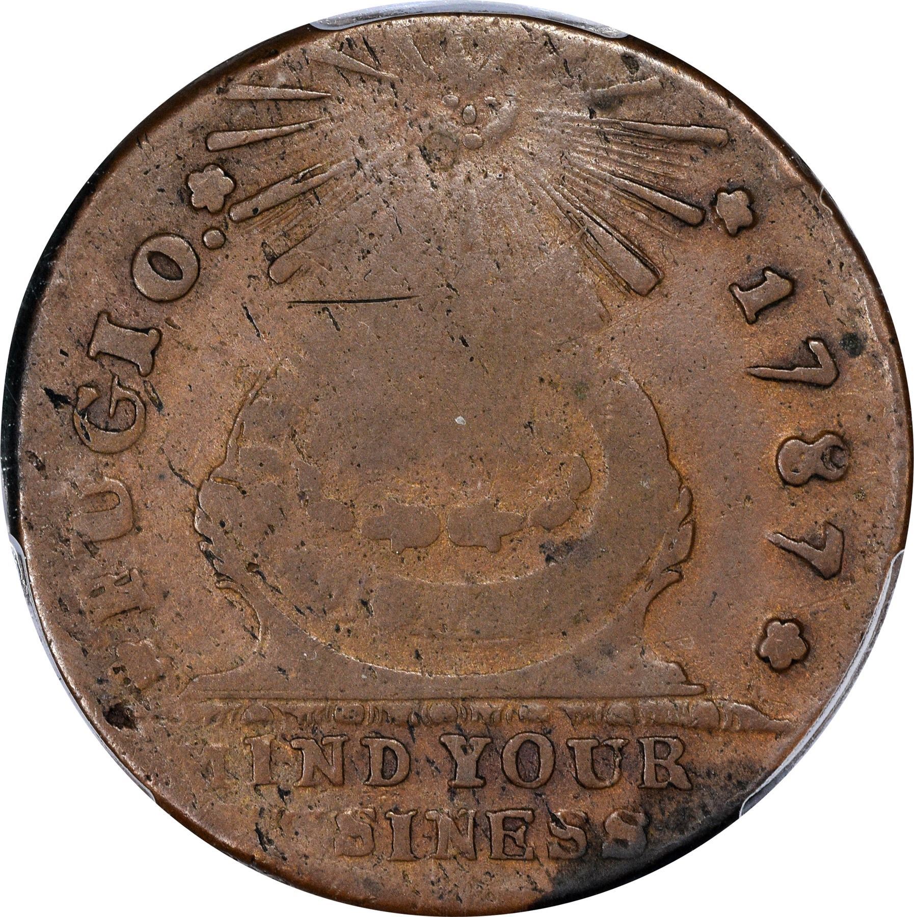 1787 Fugio Copper. Newman.3-D. Club Rays, UNITED STATES. Rarity-3. Fine ...