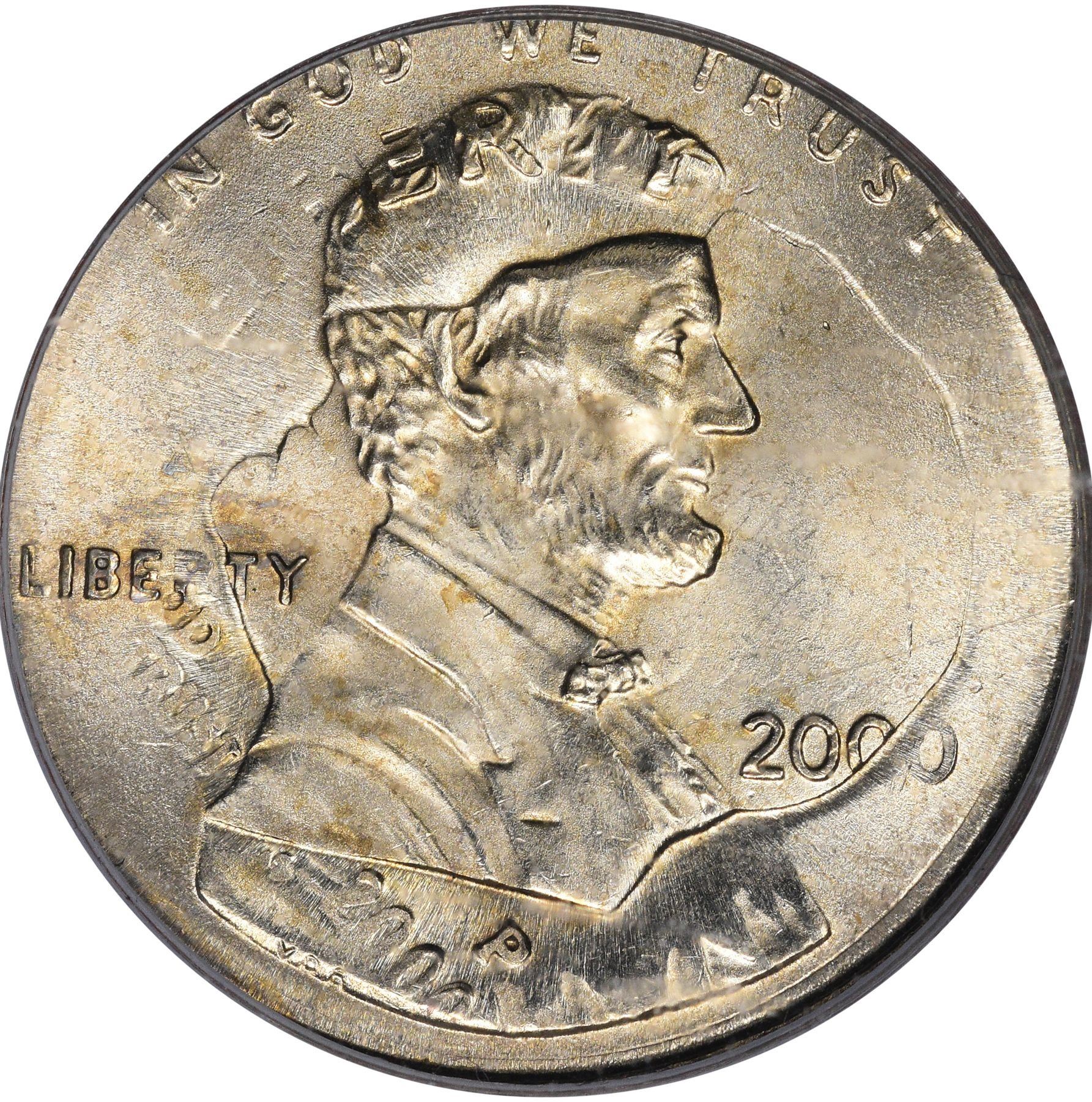 2000 1¢. Mint Error. Double Denomination. Lincoln Cent on Struck ...