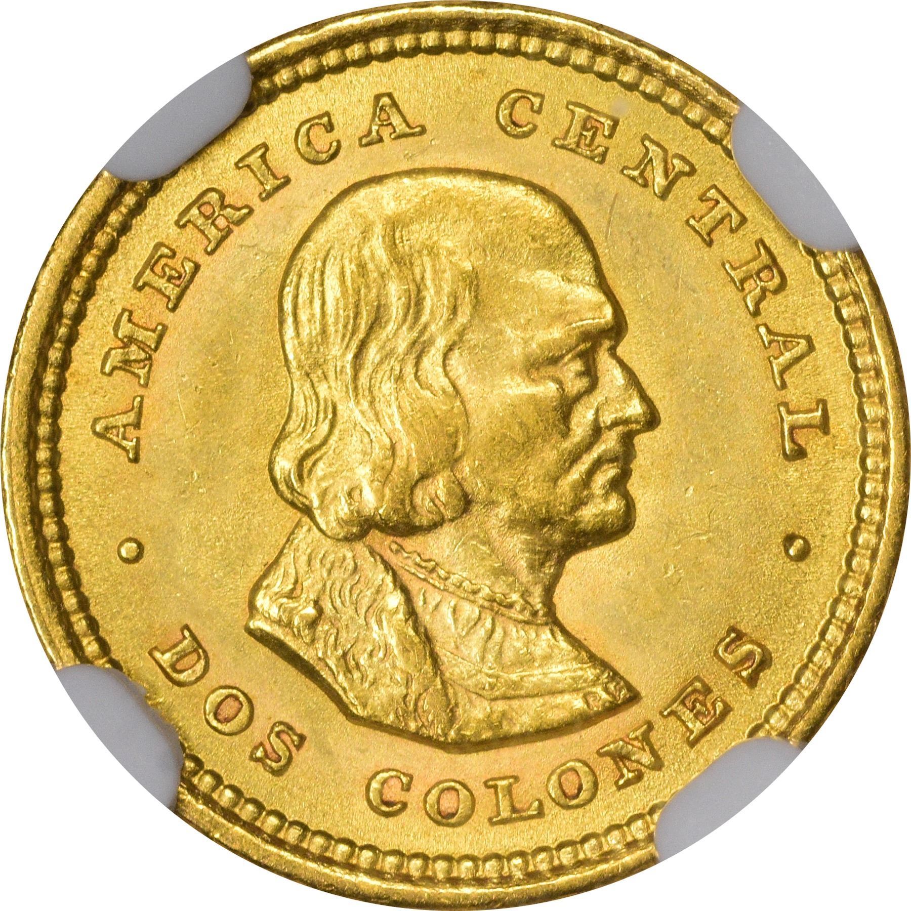 Costa Rica. 1900 Gold 2 Colones. KM-139. MS-65 NGC.