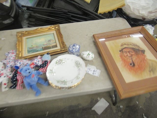 2 Paintings, 8 Plates- Royal Albert, & TY Beanie Babies