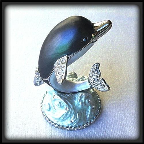 GOLD AUSTRIAN CRYSTAL JUMPING DOLPHIN JEWELRY BOX