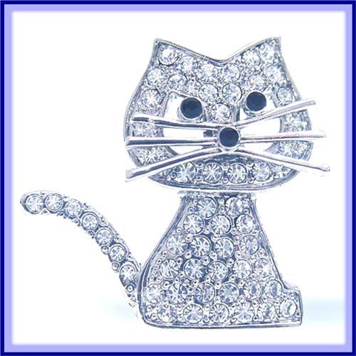 KITTY CAT PIN BROOCH 24K GOLD SWAROVSKI CRYSTALS