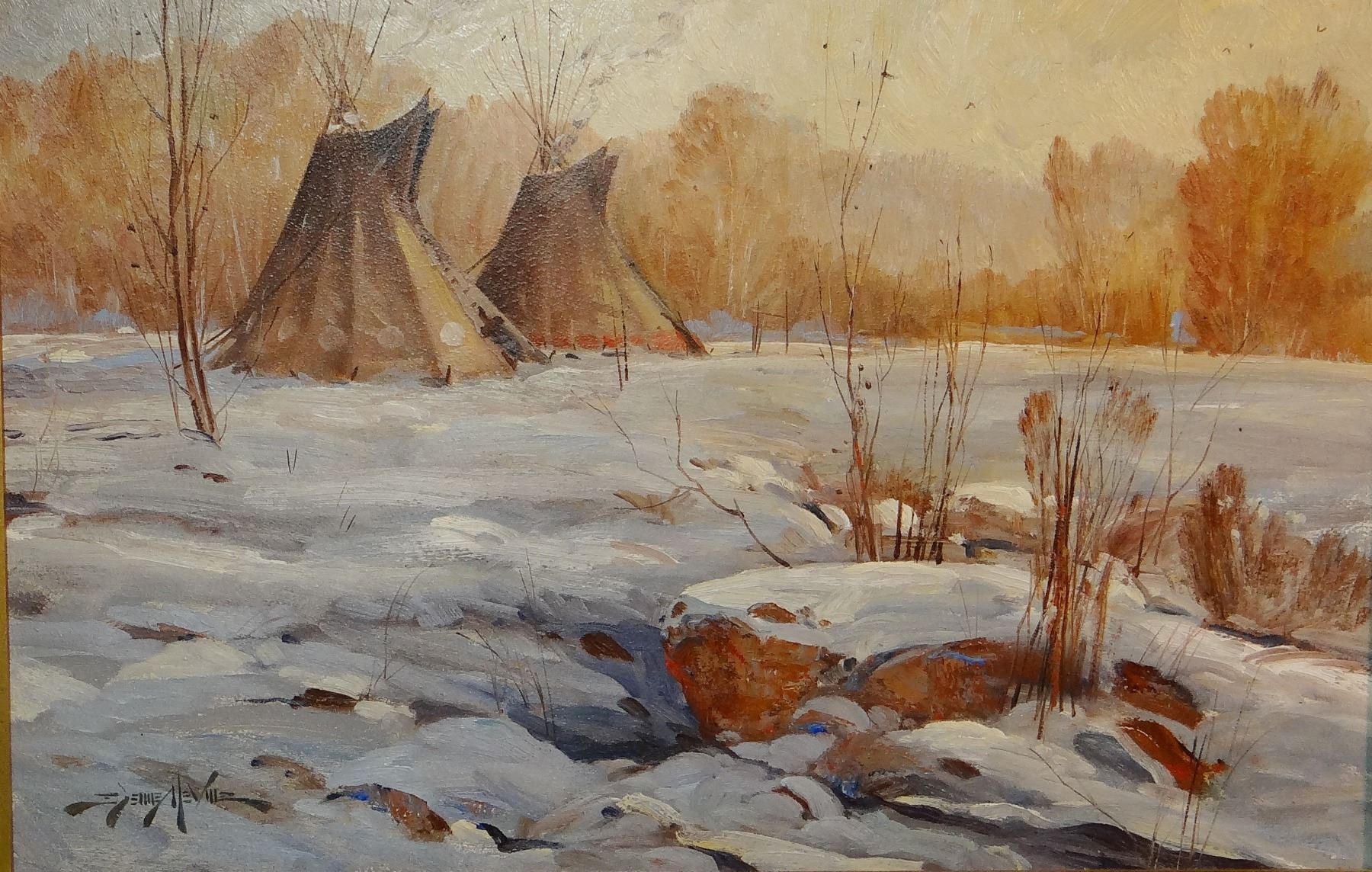 E. Danny Neville original oil painting, Indian Camp, 12" x 18"