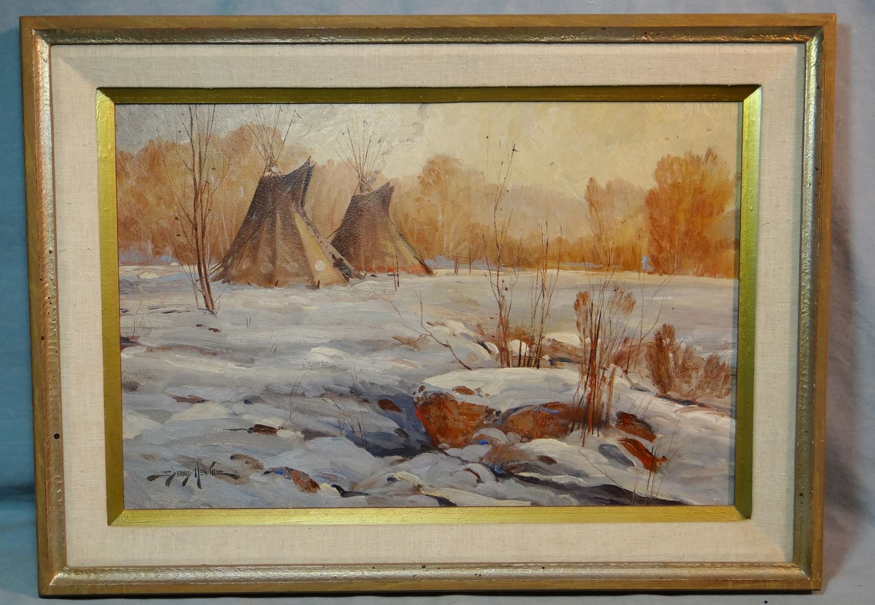 E. Danny Neville original oil painting, Indian Camp, 12" x 18"