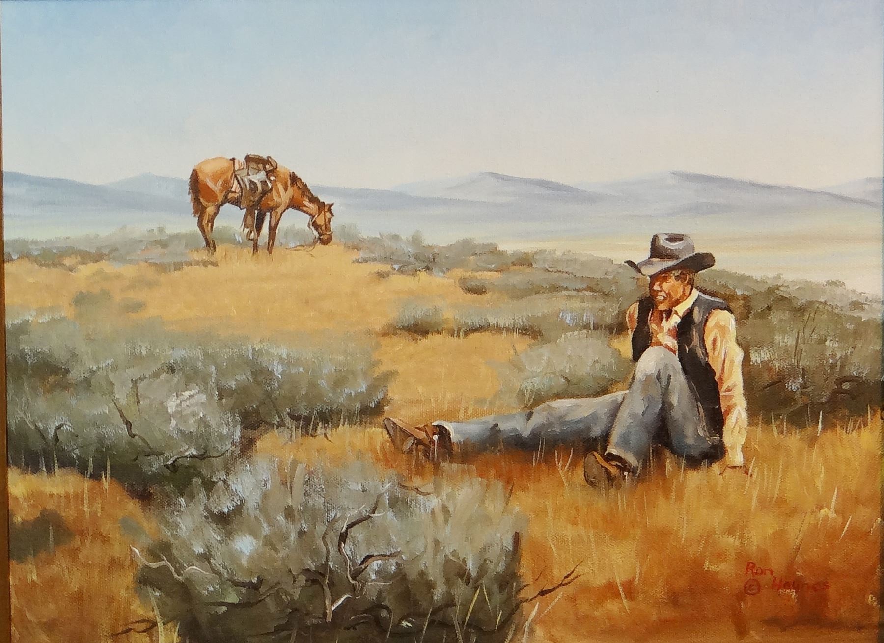 Haynes, Ron original oil painting, 12" x 16", Bucked Off