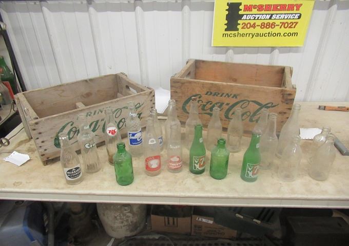2 Coca Cola Crates, Old Pop Bottles Stubby, 7 Up W Bottle Girl, Portage ...