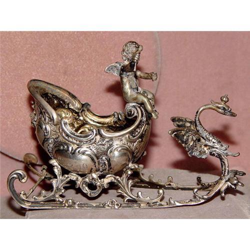 Rare 18c French Rococo Silver Angel Swan Sled #1298354