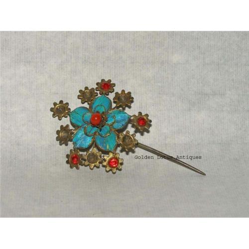 Chinese Flowers w Semi Stone Feather Pin #1256674