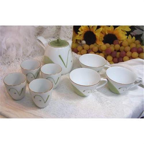 7 Pc. Retro/Mod Olive Green Tea Set Wako China #1253262
