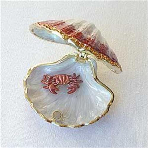 SEASHELL BOX W/CRAB! 24K GOLD SWAROVSKI CRYSTALS!