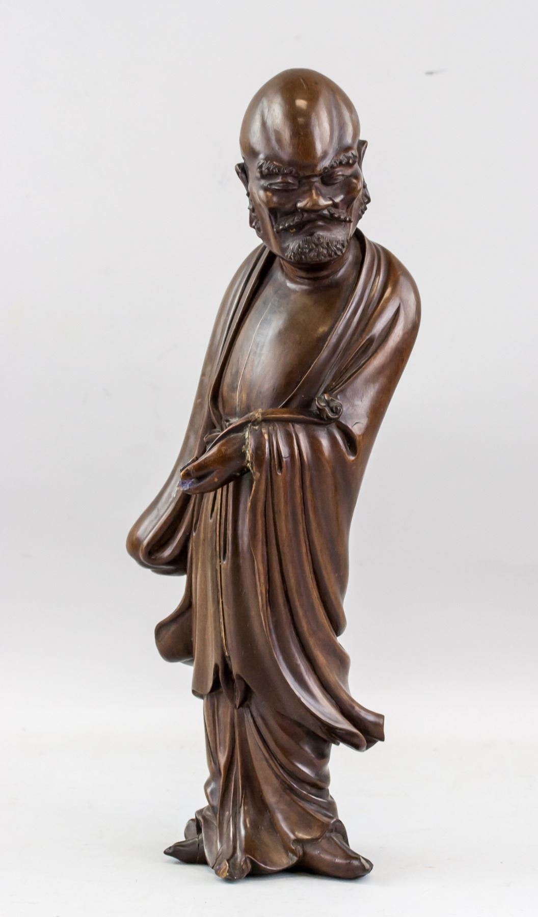 Chinese Rosewood Carved Lohan Statue