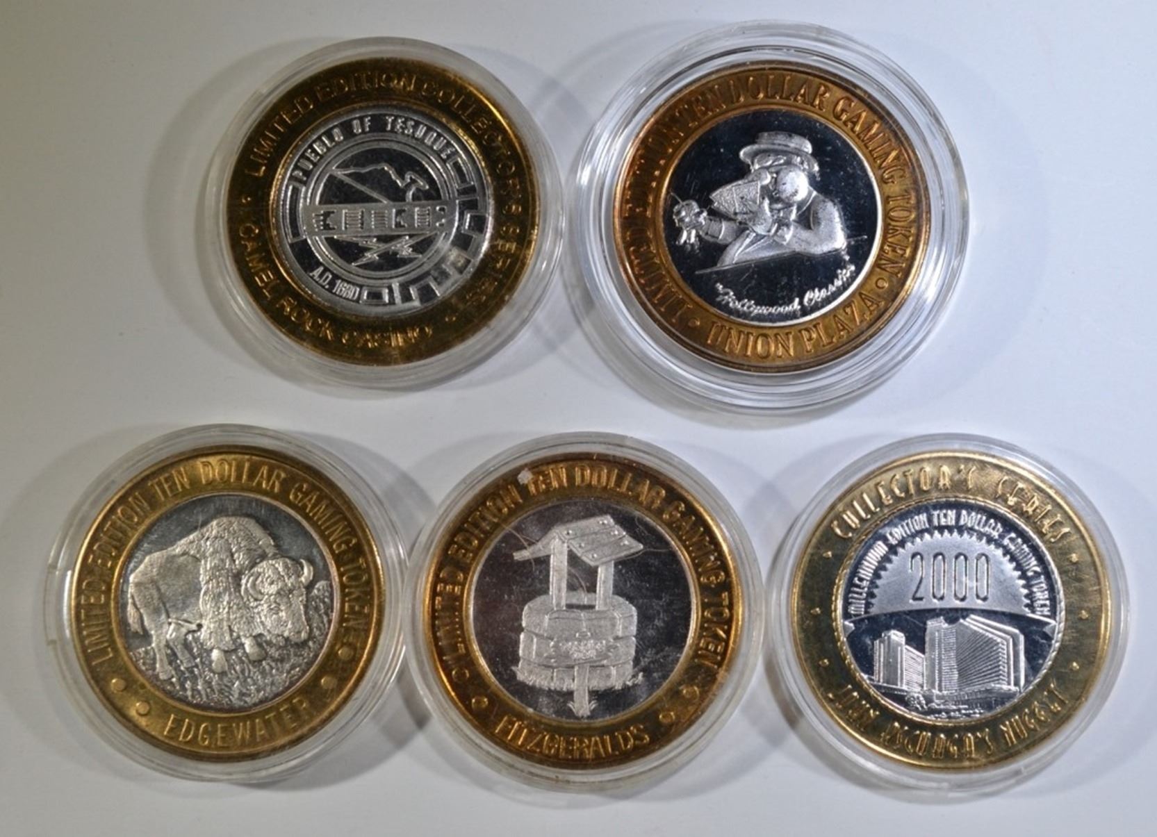 5 LIMITED EDITION $10 SILVER GAMING TOKENS