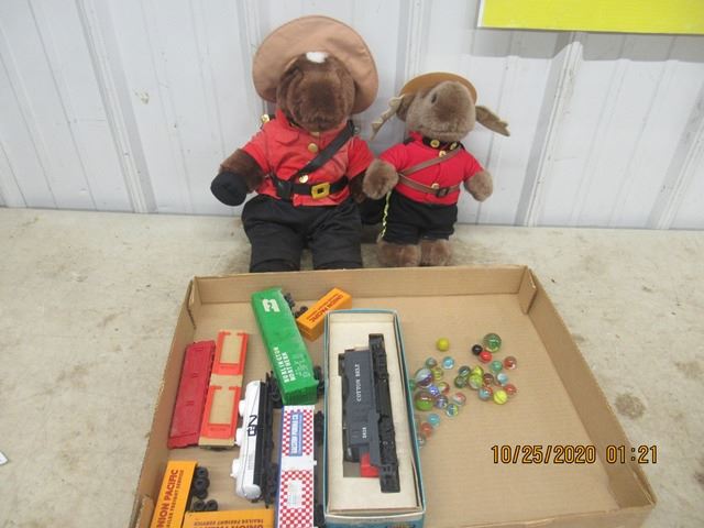 Toy Train Set, RCMP Stuffies & Marbles