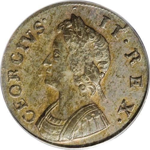 George II copper Farthing, 1735. S-3720. MS63 BN PCGS.