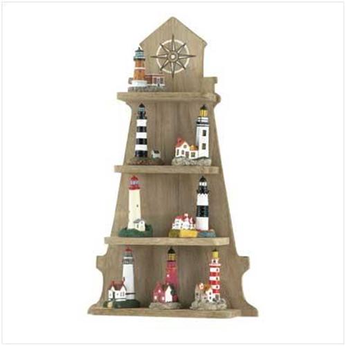Display Shelf W/ 8 Lighthouse Figurines