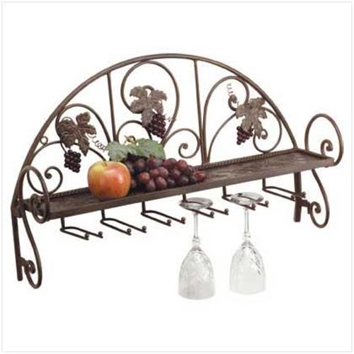 Grapevine Wall Shelf With Glass Rack