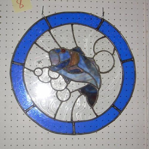 STAINED GLASS FISH - large round art pi