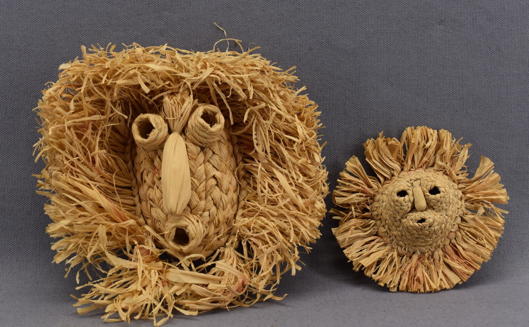 TWO NATIVE AMERICAN IROQUOISE CORN HUSK MASK