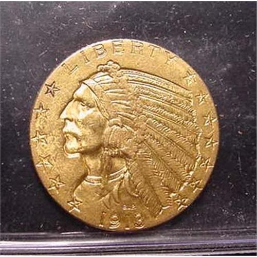 1913 $5.00 Indian Head Gold Coin AU+