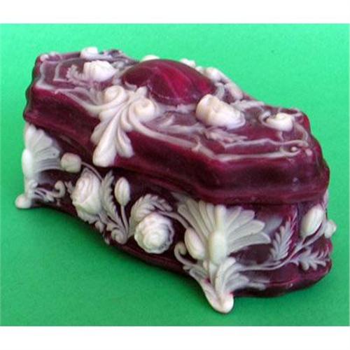 Incolay Stone Purple Jewelry Box w Cream Roses#1276800