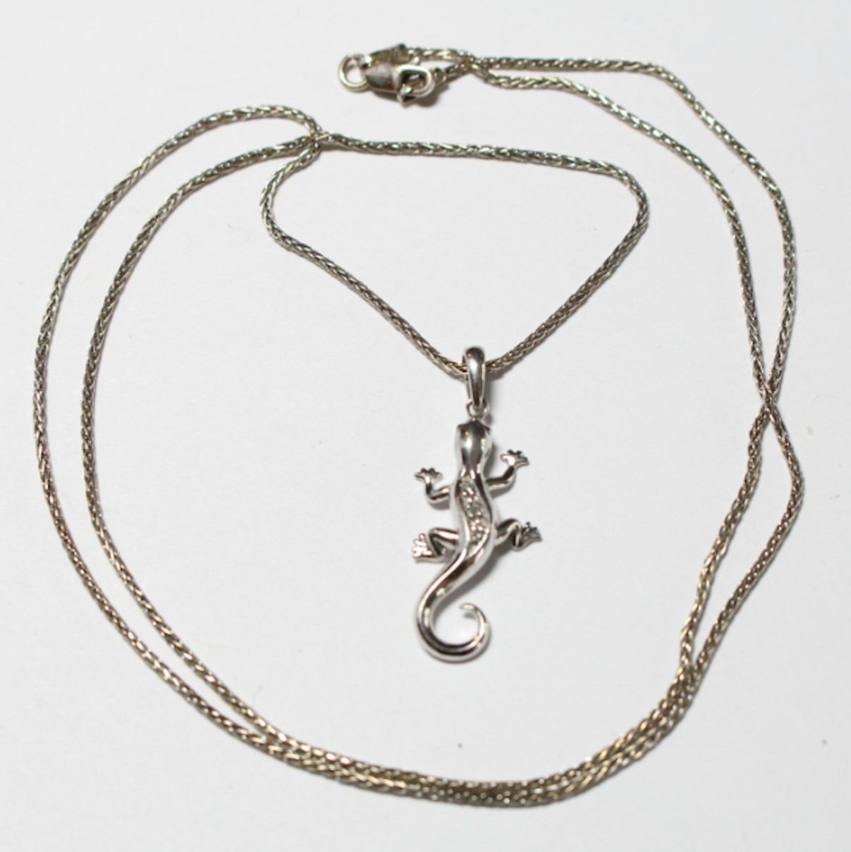 10K White Gold Lizard Pendant with Diamond Accents on 20" Chain with ...