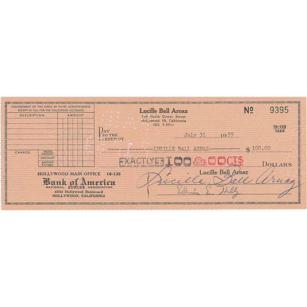 Lucille Ball and Desi Arnaz Signed Checks