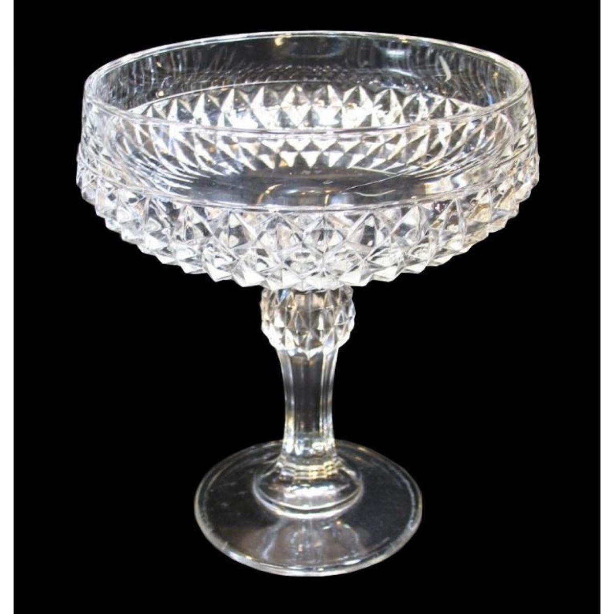 19thc Diamond Pressed Glass Pedestal Candy Dish