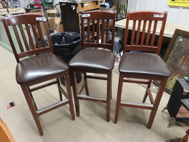 3 Matching Wood & Upholstered Highboy Chairs
