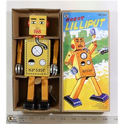 TIN WIND UP LILLIPUT ROBOT IN BOX