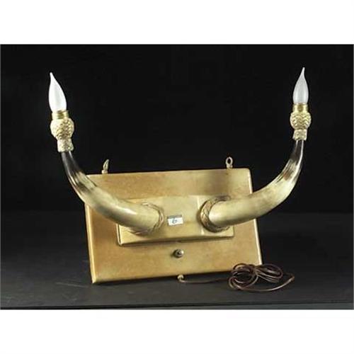 HORN SCONCES: A pair of bovine bull horn decorative electrical wall ...