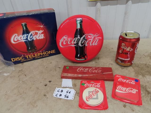 Coca Cola Disc Phone - New, Coca Cola Bank, Coasters & Wood Adv