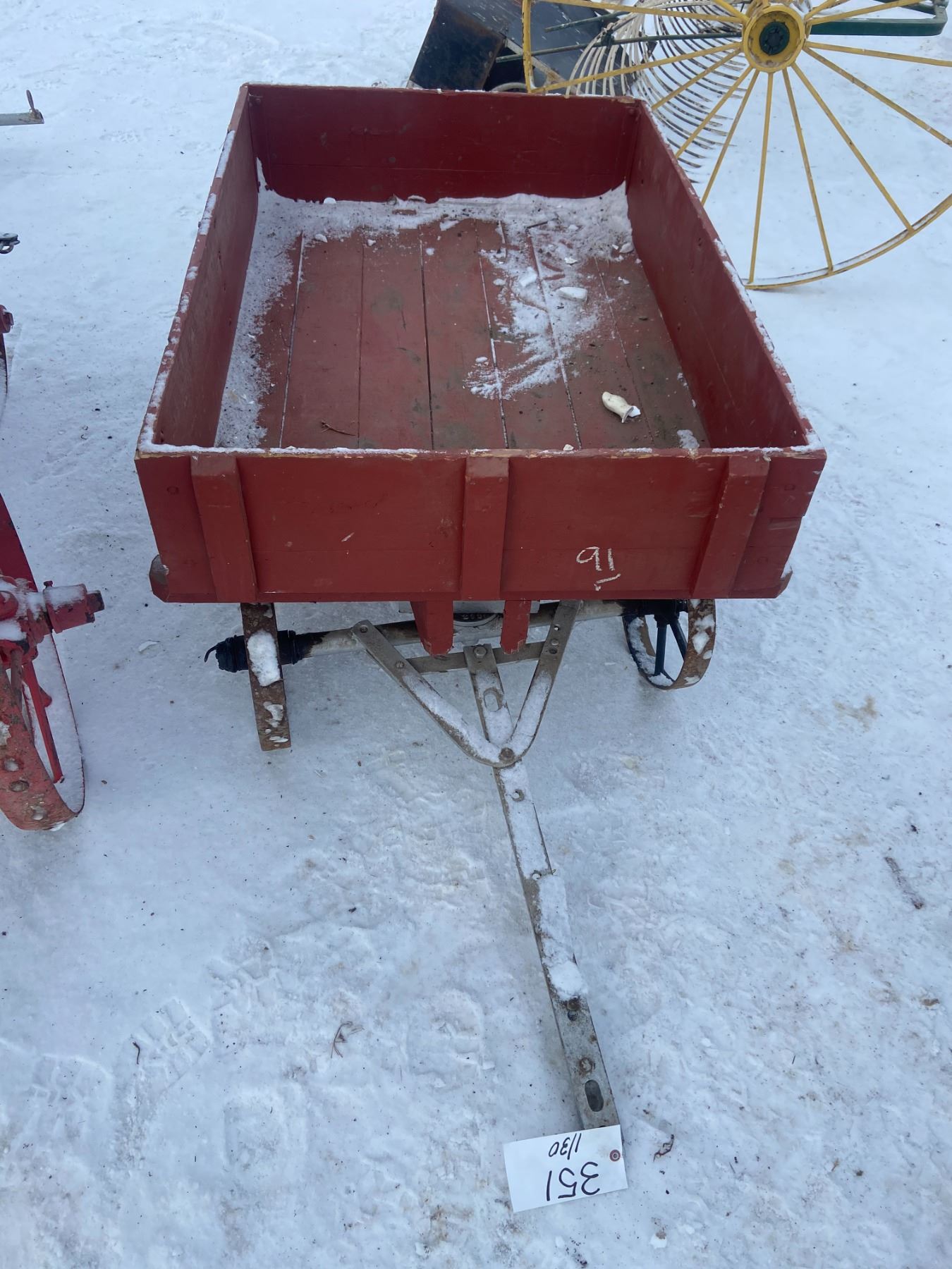 STEEL WHEELED WAGON, WOOD BOX, 54" X 36" - Schmalz Auctions