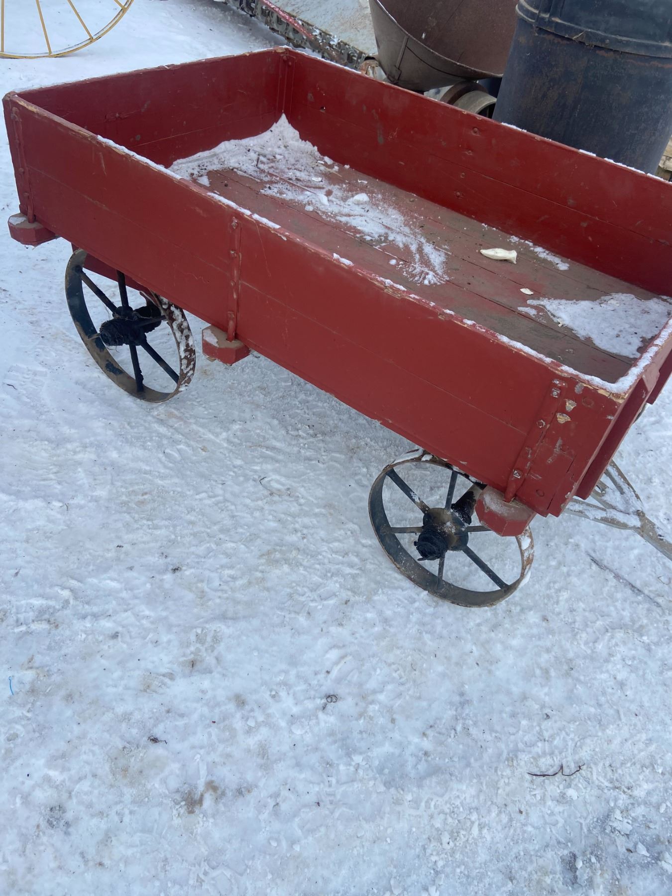 STEEL WHEELED WAGON, WOOD BOX, 54" X 36" - Schmalz Auctions