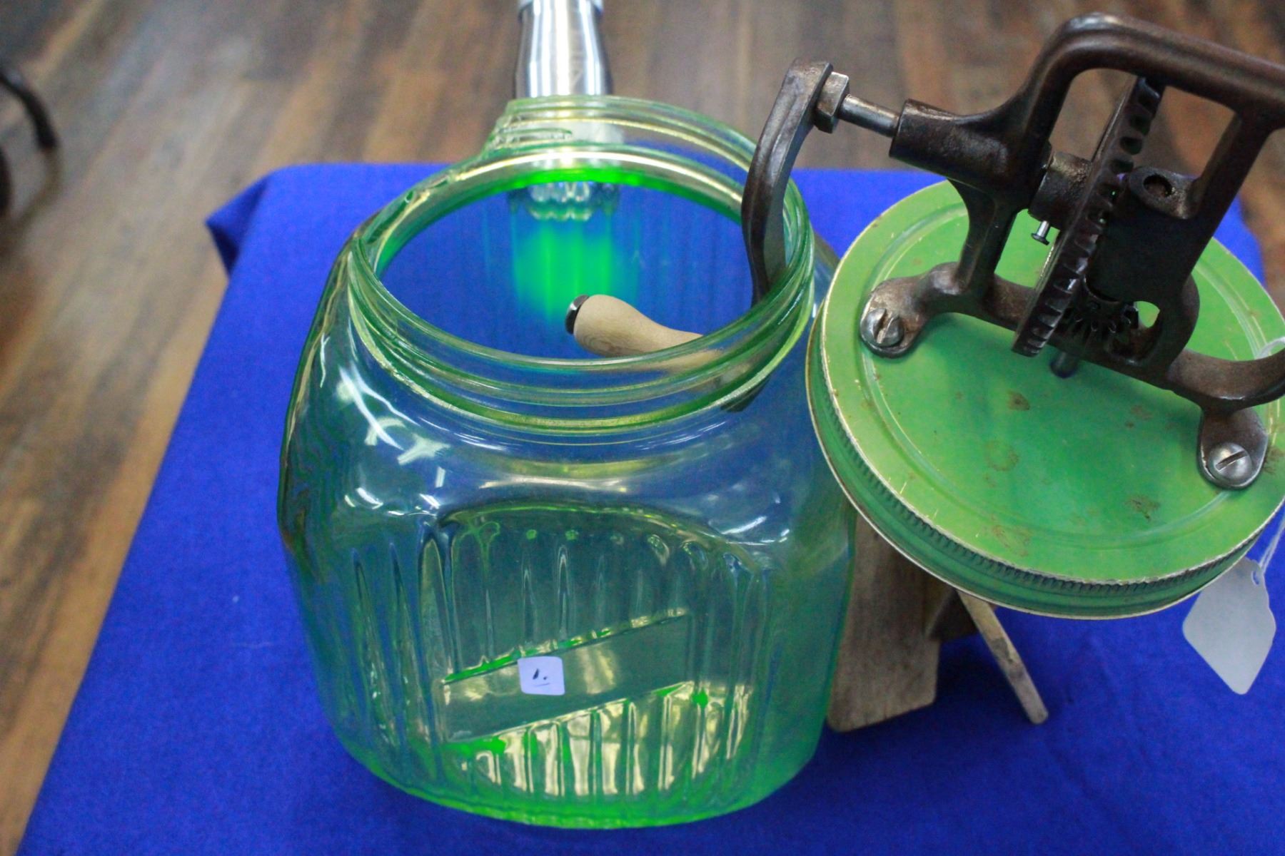 Green Depression - Vaseline Glass Butter Churn