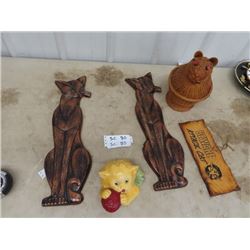 2 Chalkware Cats 20" , Old Chalkware Cat & String Ornament, Cat Sign ...