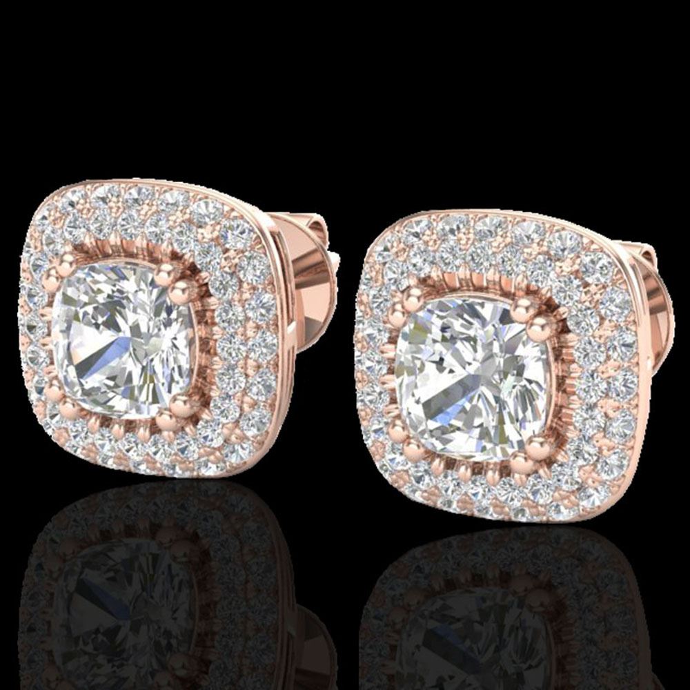 2.16 ctw Micro Pave VS/SI Diamond Earrings Halo 14k Rose Gold - REF-238X2A