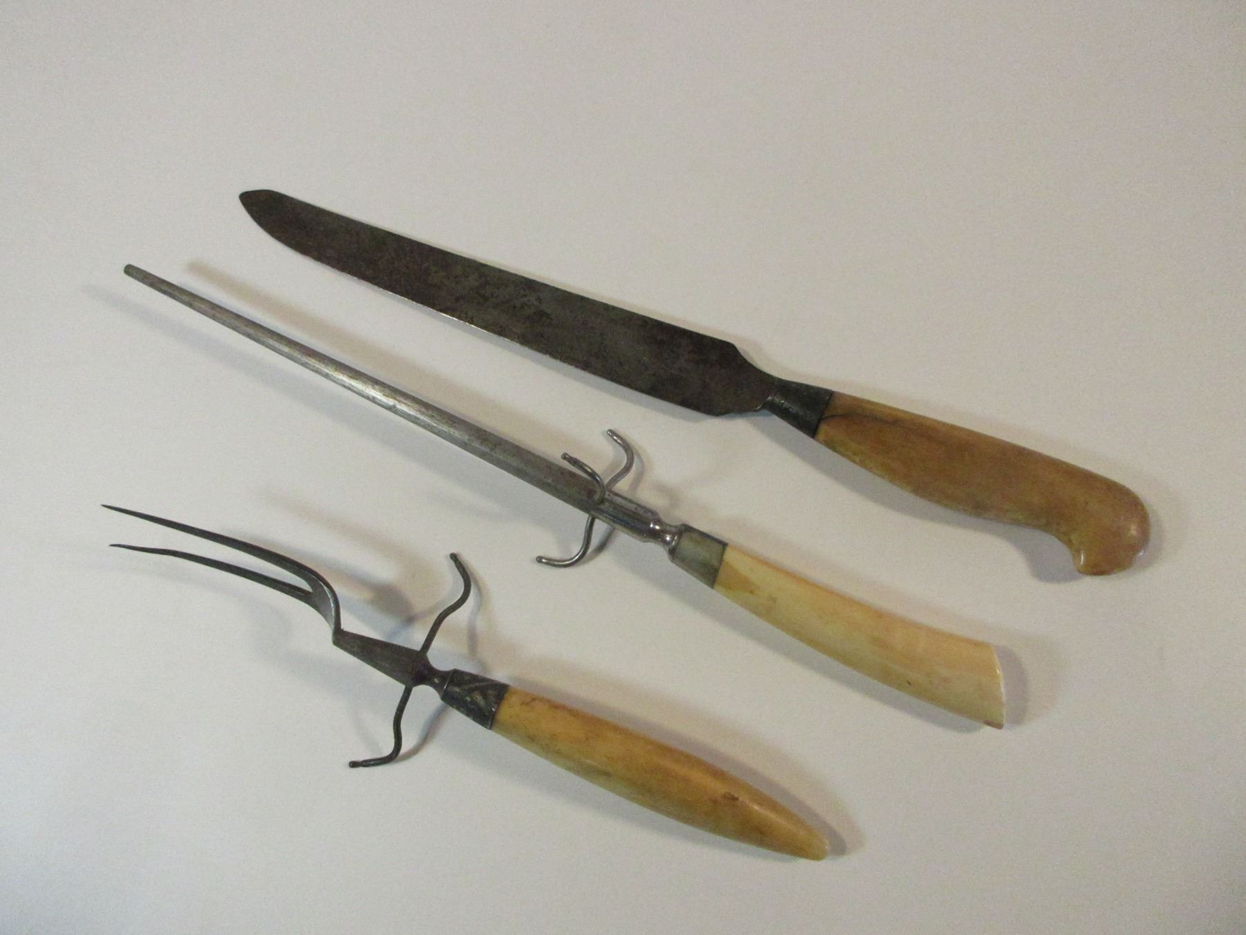 Bone Handled Sharpening Steel Butcher Knife and Carving Fork- Marked ...